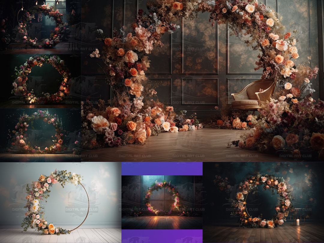 12 Floral Ring Backdrops Overlays | Flowers Hoop Overlays for Photoshop ...
