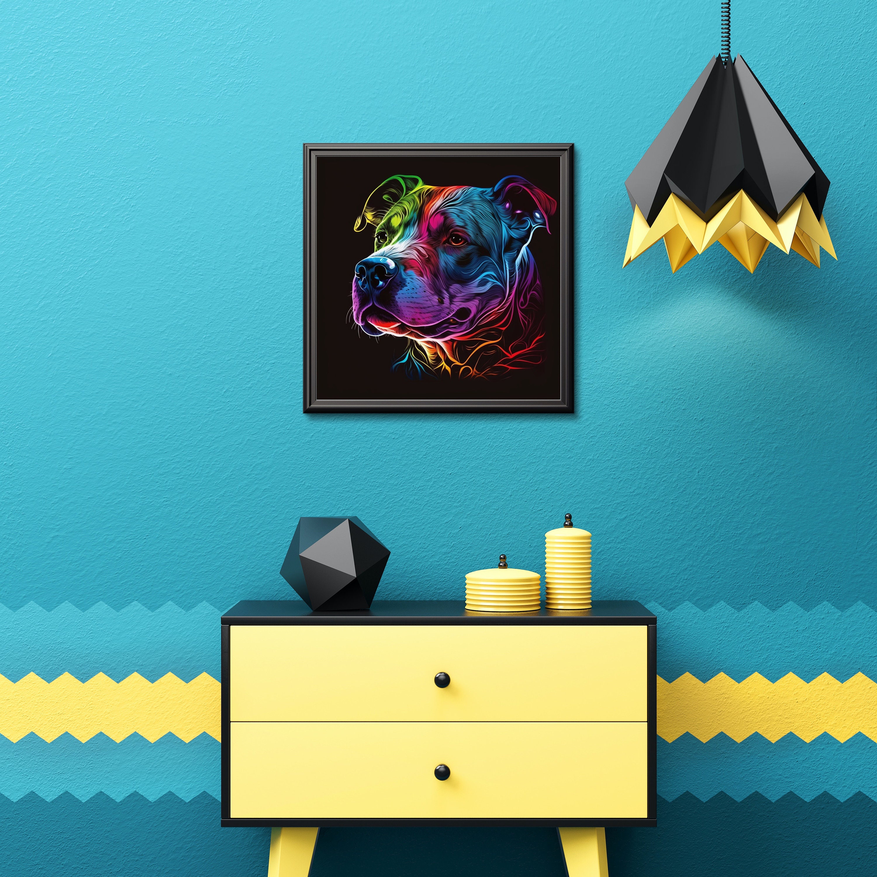Rainbow American Staffy | Digital Art Print, Wall Art, AI Generated, AI ...