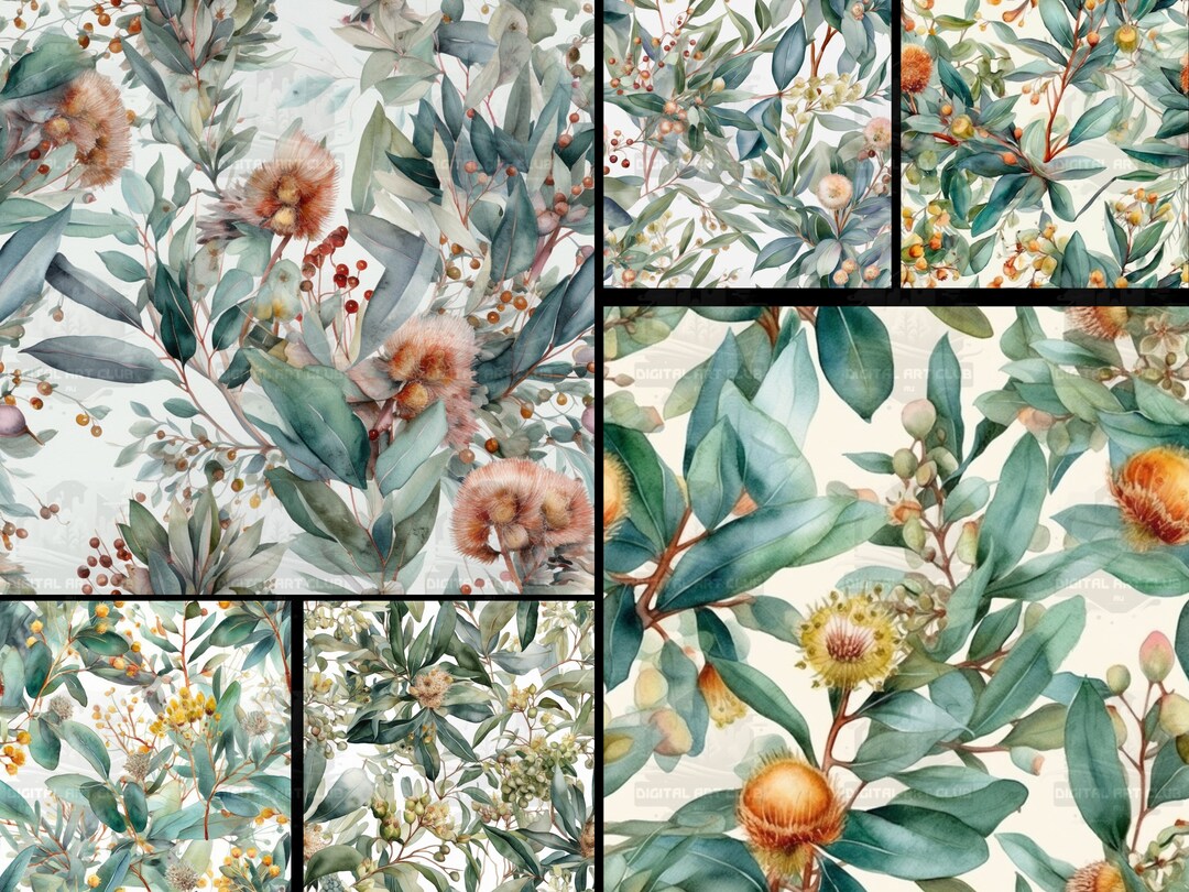 13 Watercolor Eucalyptus Digital Papers, Scrapbooking, Floral & Leaves ...