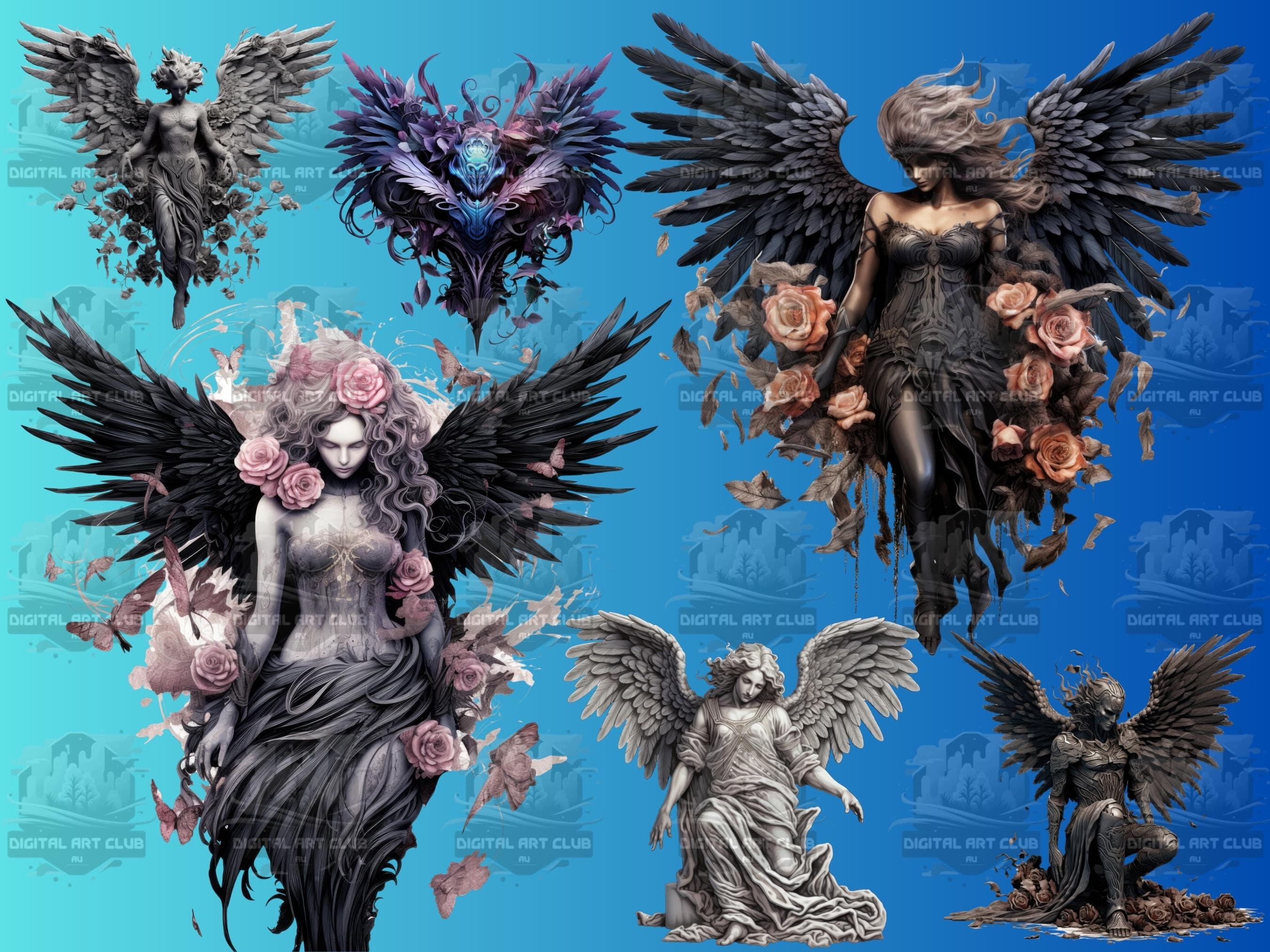 24 Watercolor Fallen Angel Clipart Dark Fantasy Gothic - Etsy