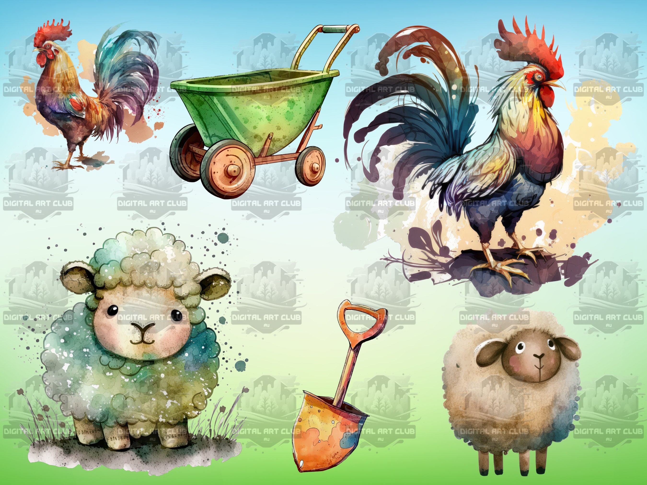 28 Watercolor Farm Animals Clipart Cute Fun Adorable - Etsy