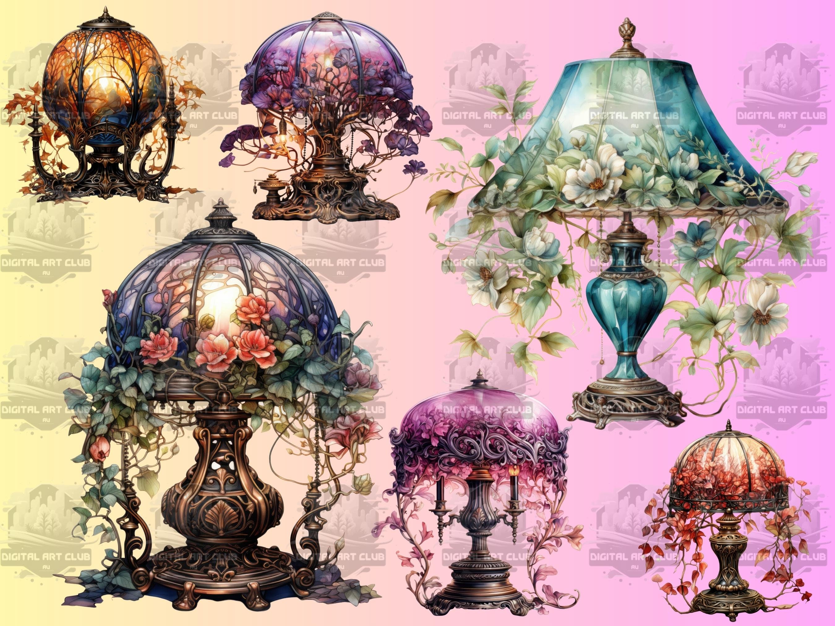 28 Watercolor Table Lamps Clipart Fantasy Surreal Digital - Etsy