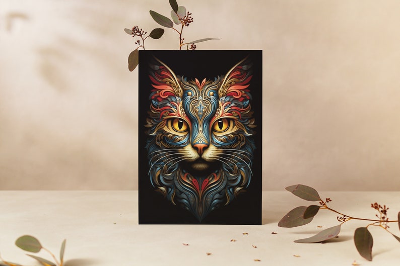 Dark Fantasy Katze V3 | Digitaler Kunstdruck, Wandkunst, KI-generiert ...