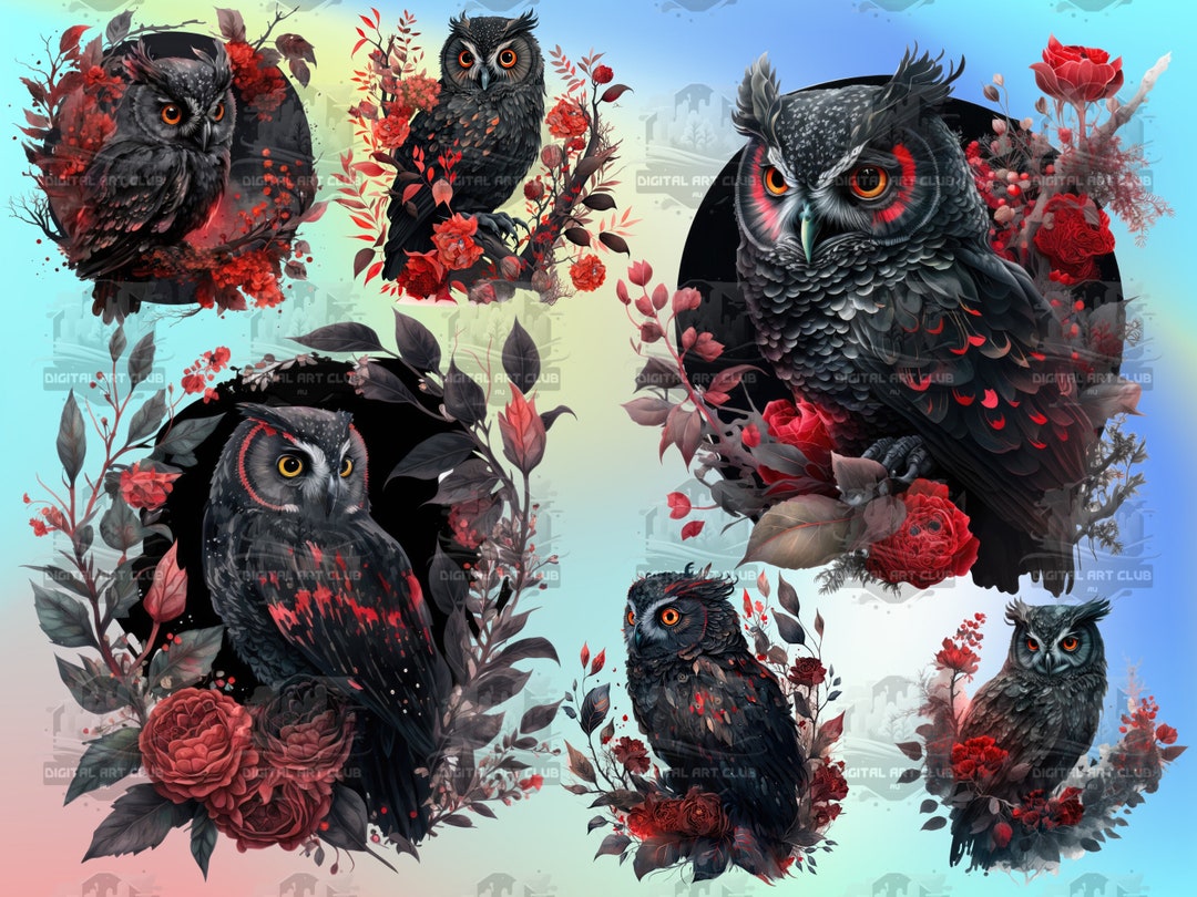 30 Watercolor Gothic Owls Clipart | Dark Fantasy, Mystical, Celestial | Digital PNG Clip Art ...