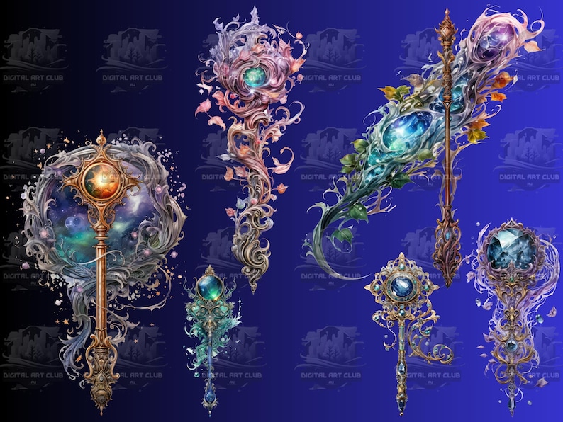 28 Watercolor Magic Staff Clipart | Fantasy, Floral, Mystical | PNG ...