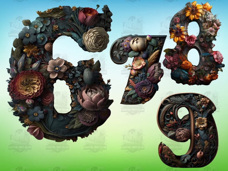 10 Dark Fantasy Numbers Clipart | Floral, Fairy, Gothic | Digital PNG ...