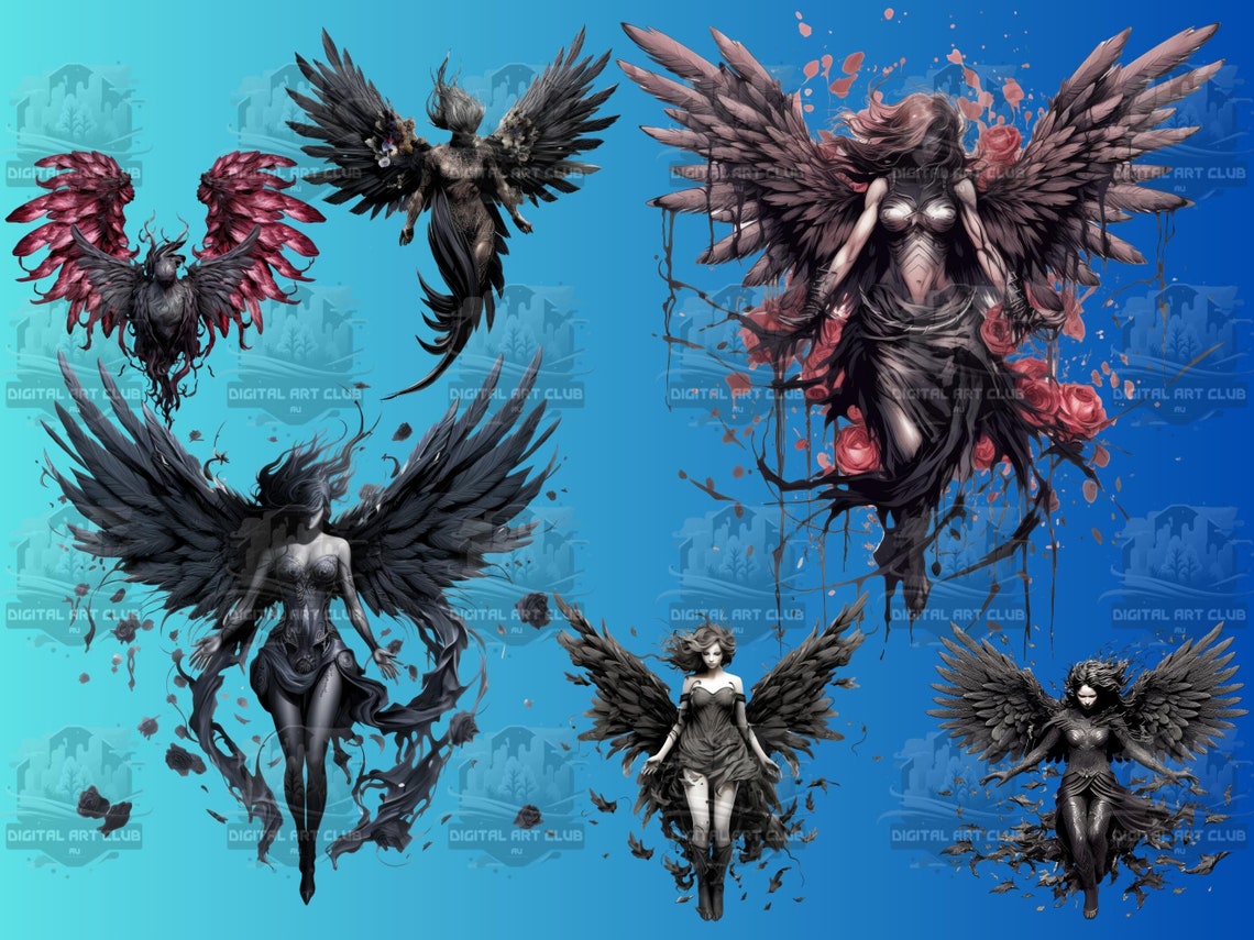 24 Watercolor Fallen Angel Clipart Dark Fantasy Gothic - Etsy