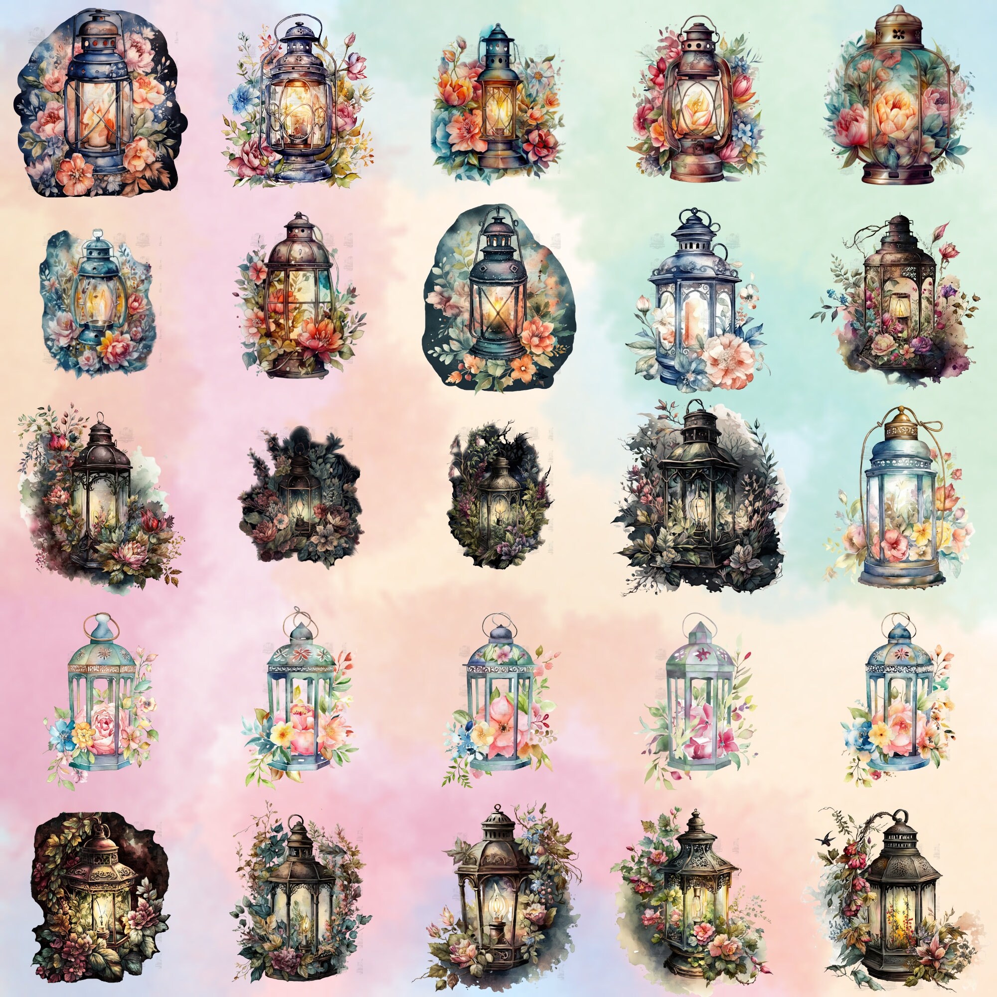25 Watercolor Floral Vintage Lantern Clipart | Fantasy, Surreal ...