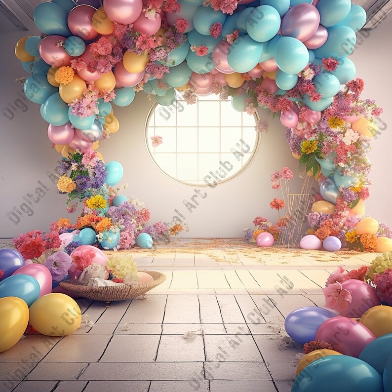 9 Floral Balloons Backdrop Overlays | Overlays for Photoshop | Studio ...