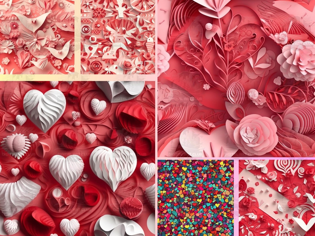 14 Abstract Love Theme Digital Papers, Scrapbooking, Floral Background ...