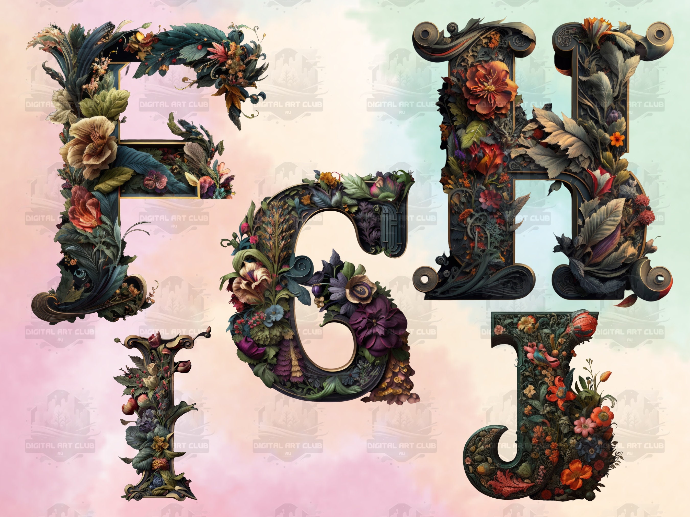 26 Dark Fantasy Alphabet Letters Clipart Floral, Fairy, Gothic Digital ...