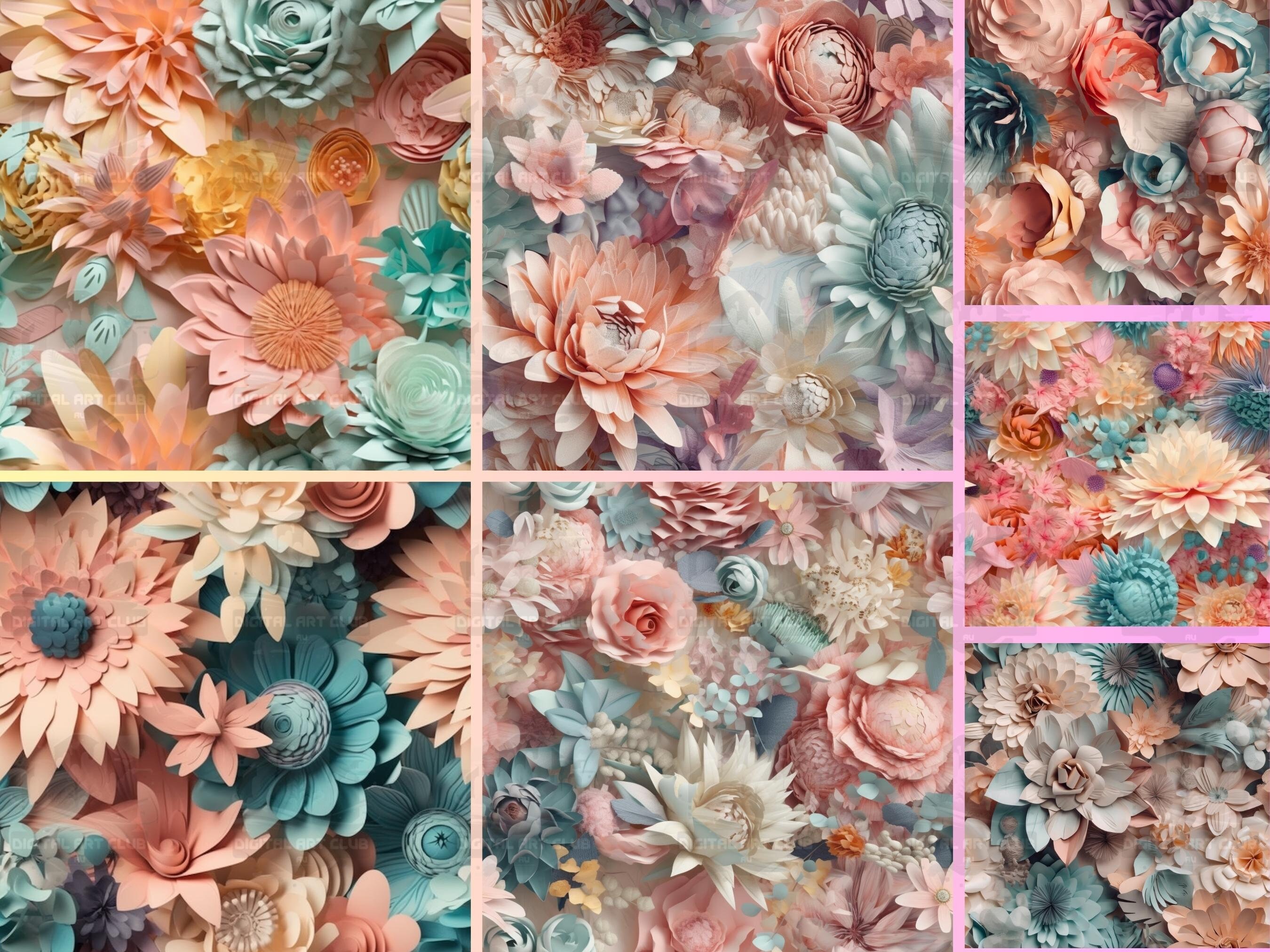 14 Pastel Floral Digital Papers, Scrapbooking, Flowers Background ...