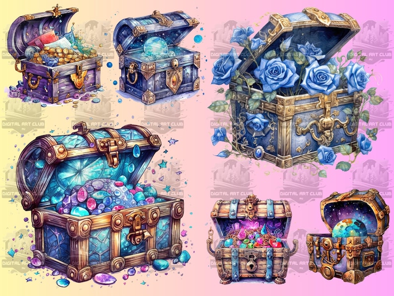 29 Watercolor Treasure Chest Clipart | Magical, Floral, Fantasy ...