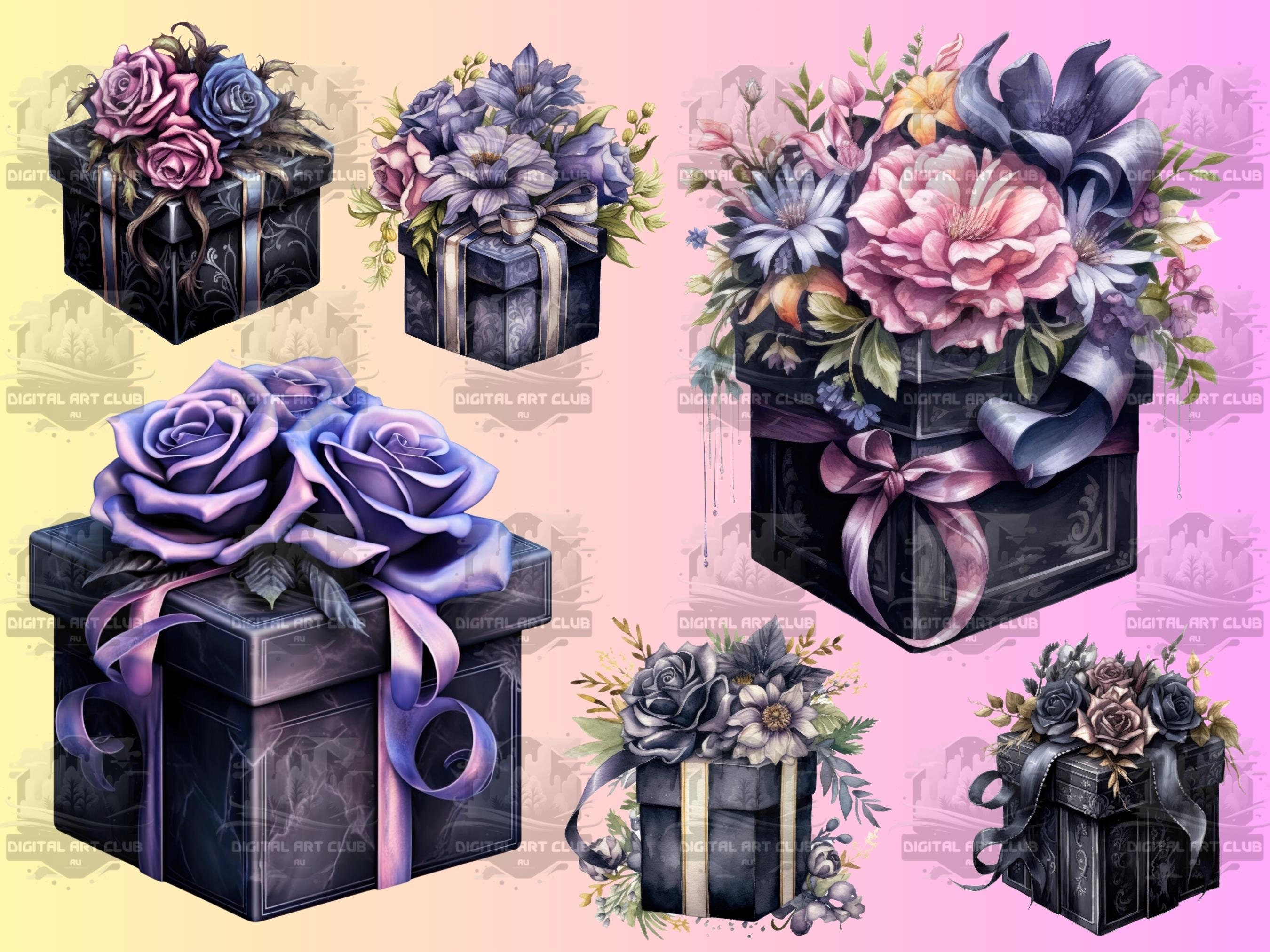 28 Gothic Gift Boxes Clipart Watercolor Floral Dark - Etsy