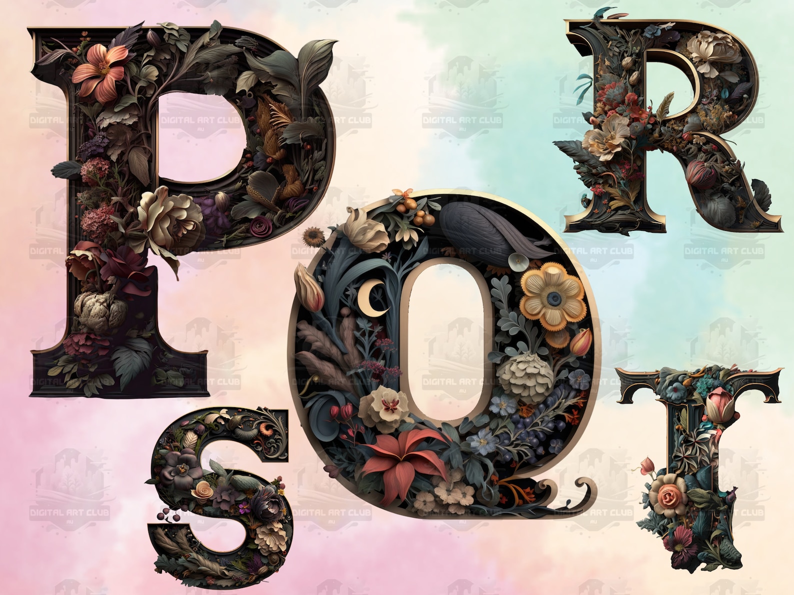 26 Dark Fantasy Alphabet Letters Clipart | Floral, Fairy, Gothic ...