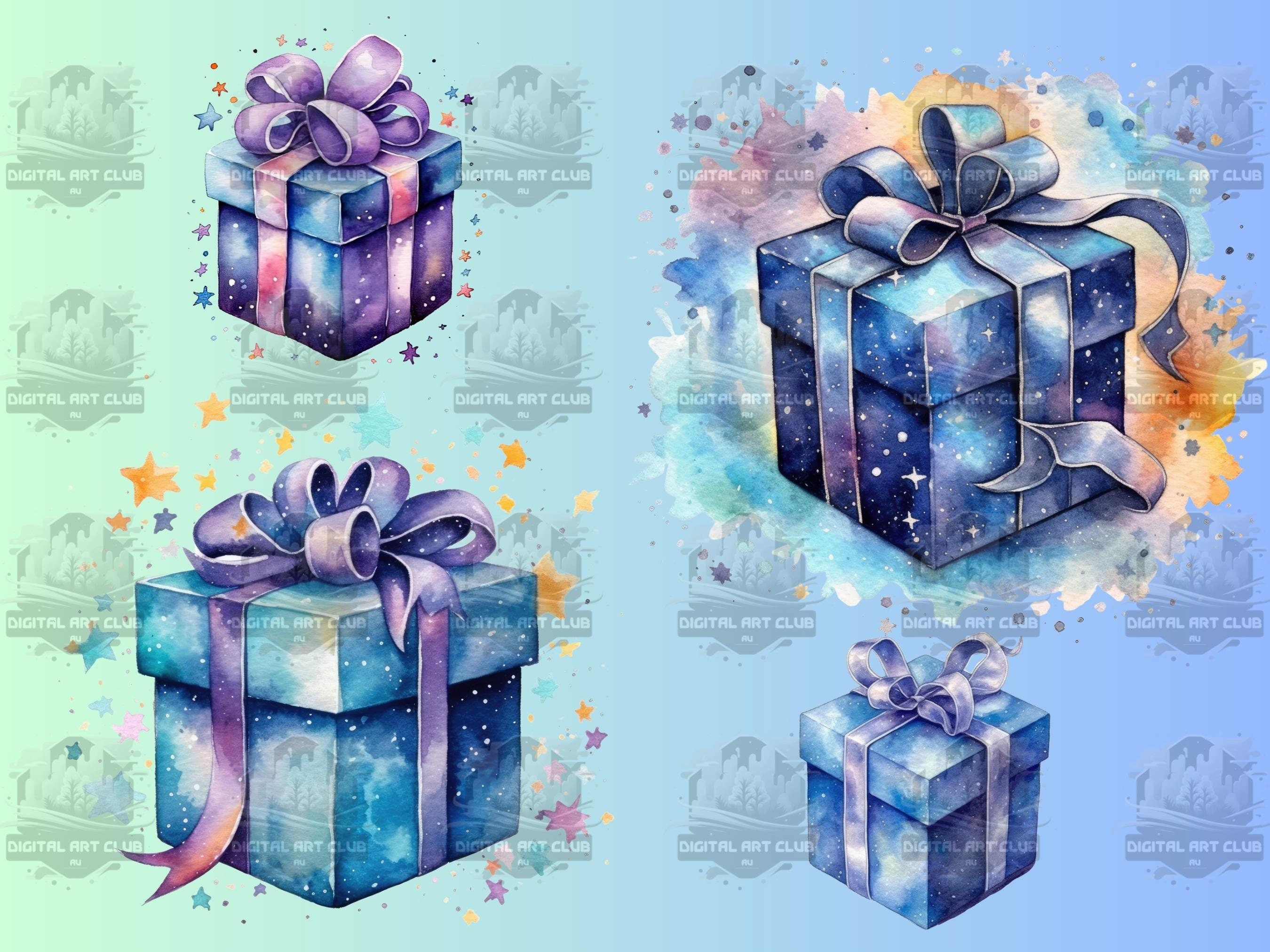 28 Watercolor Gift Boxes Clipart Magical, Floral, Fantasy Digital PNG ...