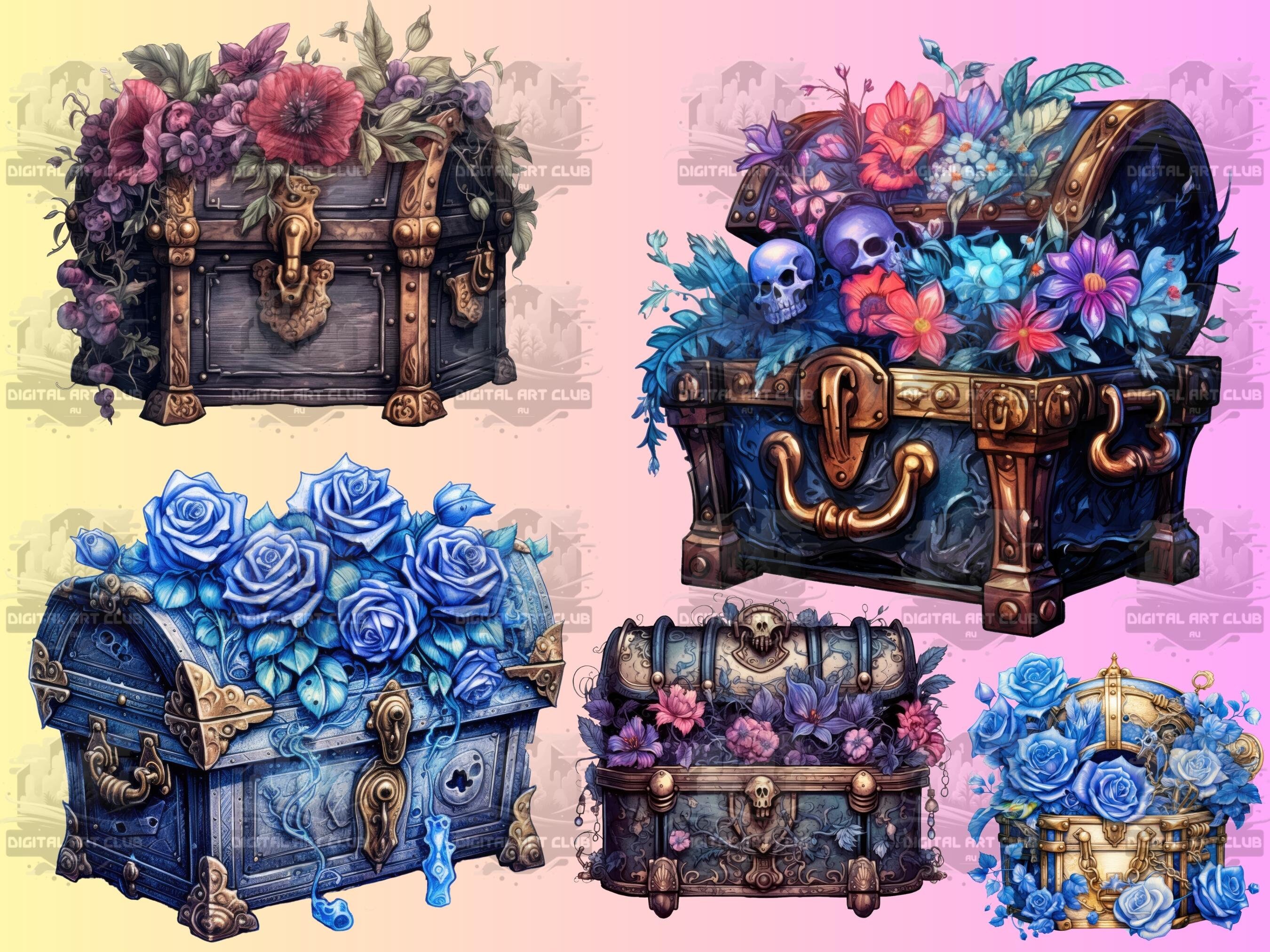 29 Watercolor Treasure Chest Clipart | Magical, Floral, Fantasy ...