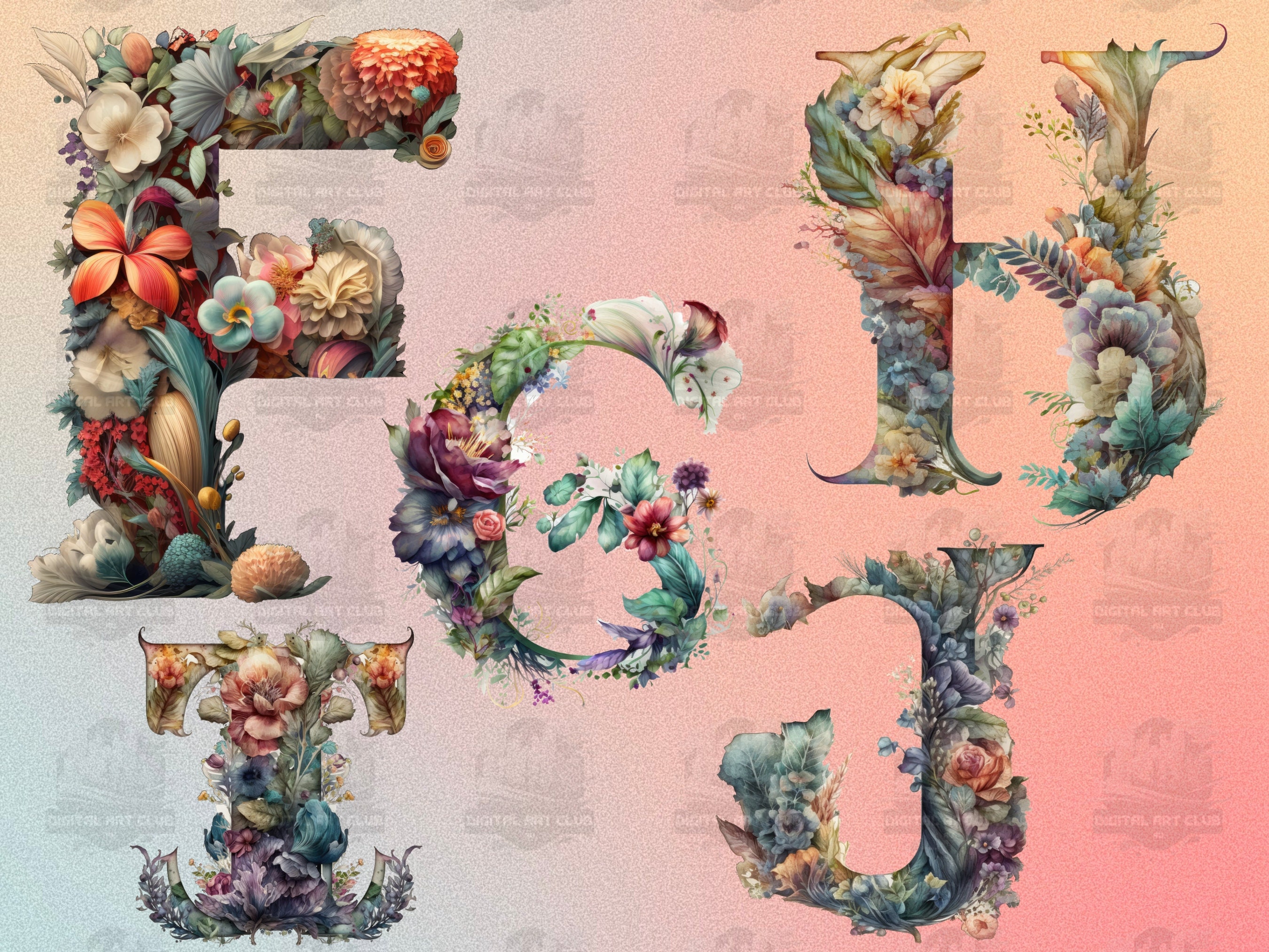 26 Watercolor Floral Alphabet Letters Clipart Magical, Fairy, Fantasy ...