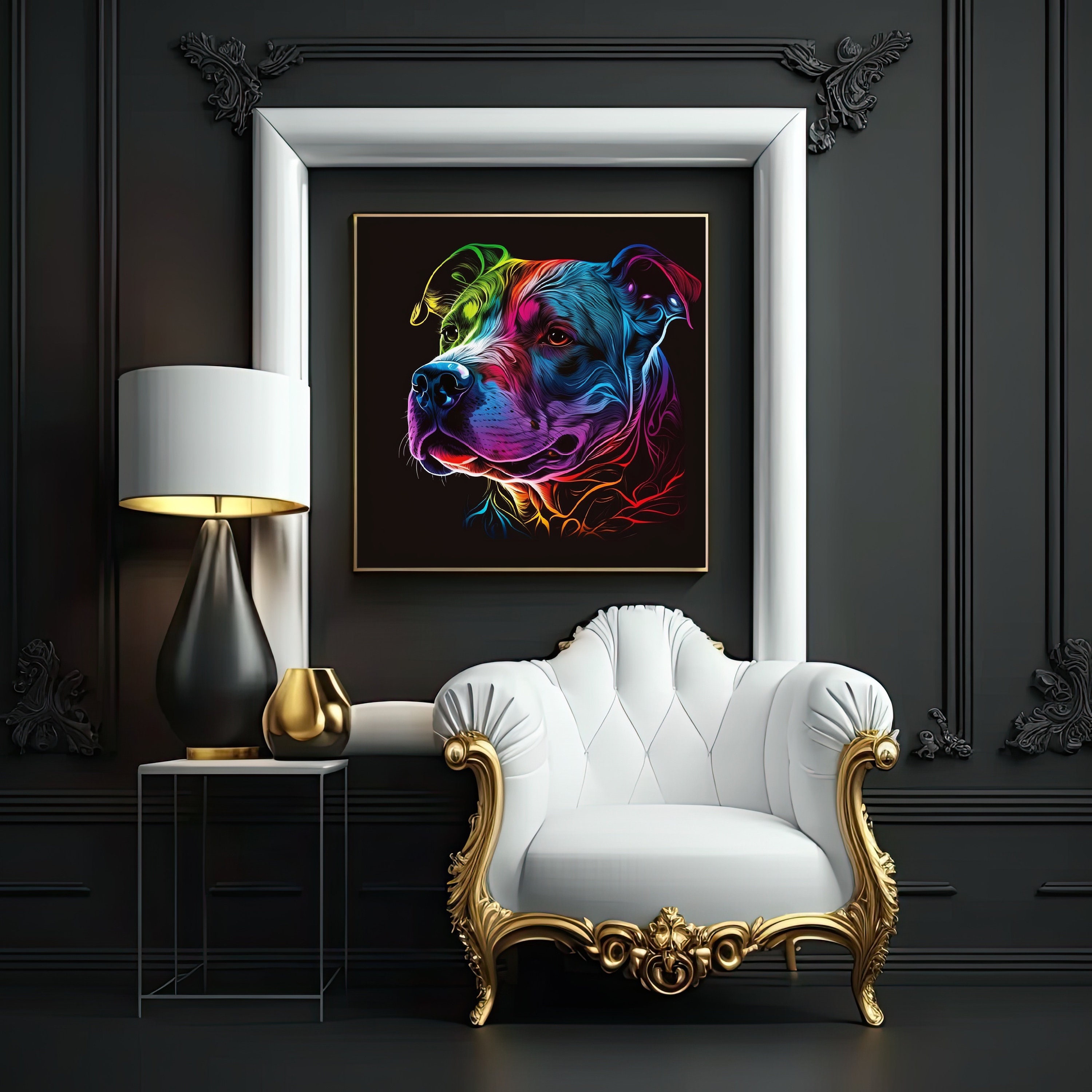 Rainbow American Staffy | Digital Art Print, Wall Art, AI Generated, AI ...