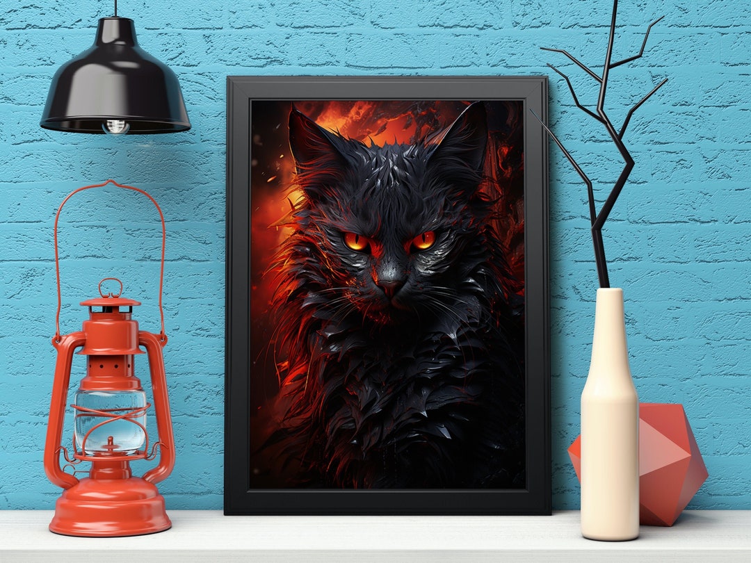 Black Cat | Digital Art Print, Wall Art, AI Generated, AI Art, Digital ...