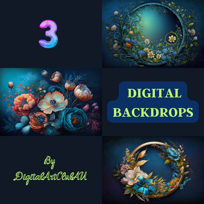 3 Flowers Backdrops Overlays Overlays for Photoshop Studio Backdrops ...