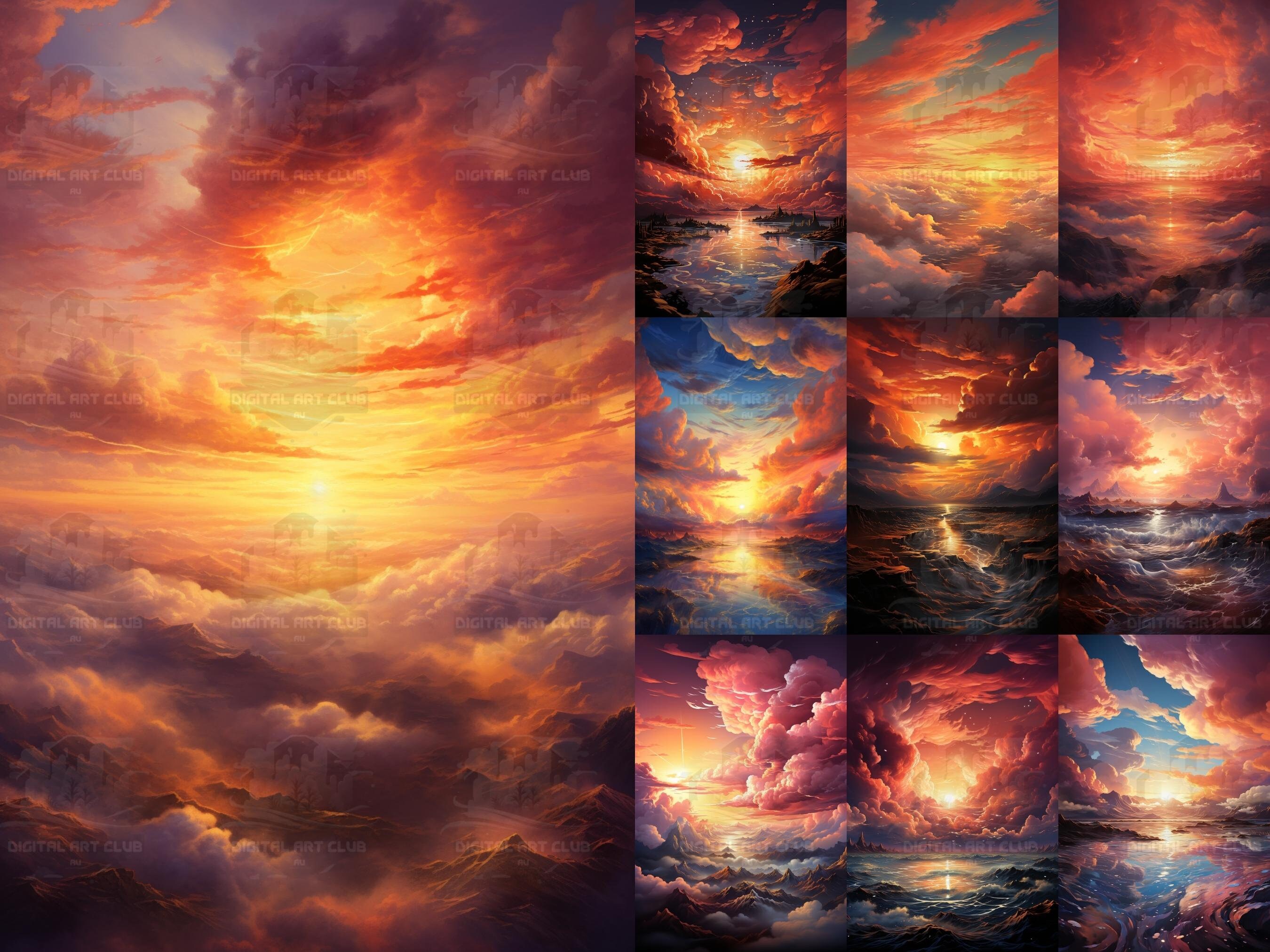 10 Sky Sunset Backdrops Overlays Overlays for Photoshop Studio Backdrops Digital Backdrops Fine ...