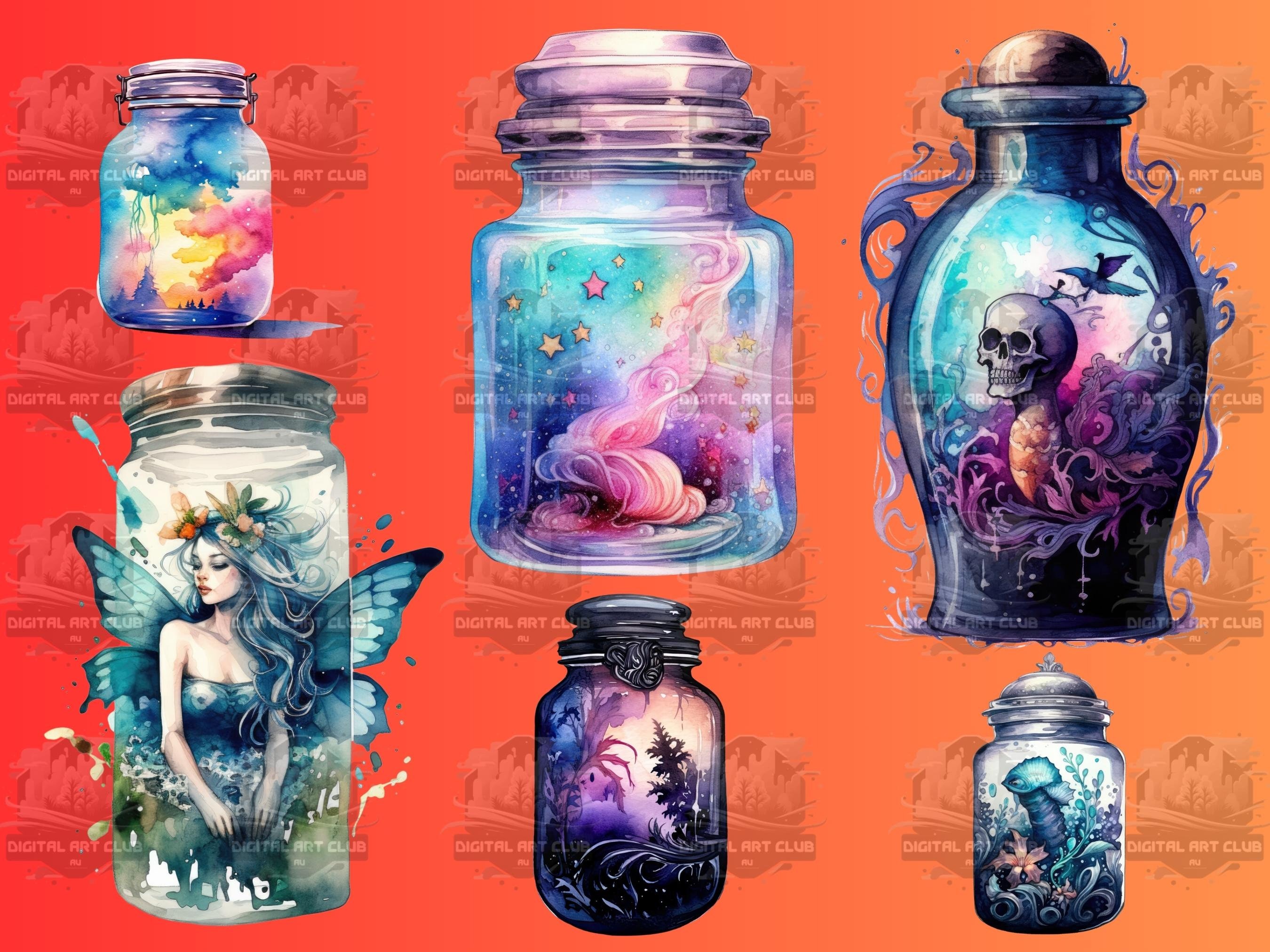 27 Magic Glass Jar Clipart Watercolor, Fantasy, Mystical PNG Clip Art ...
