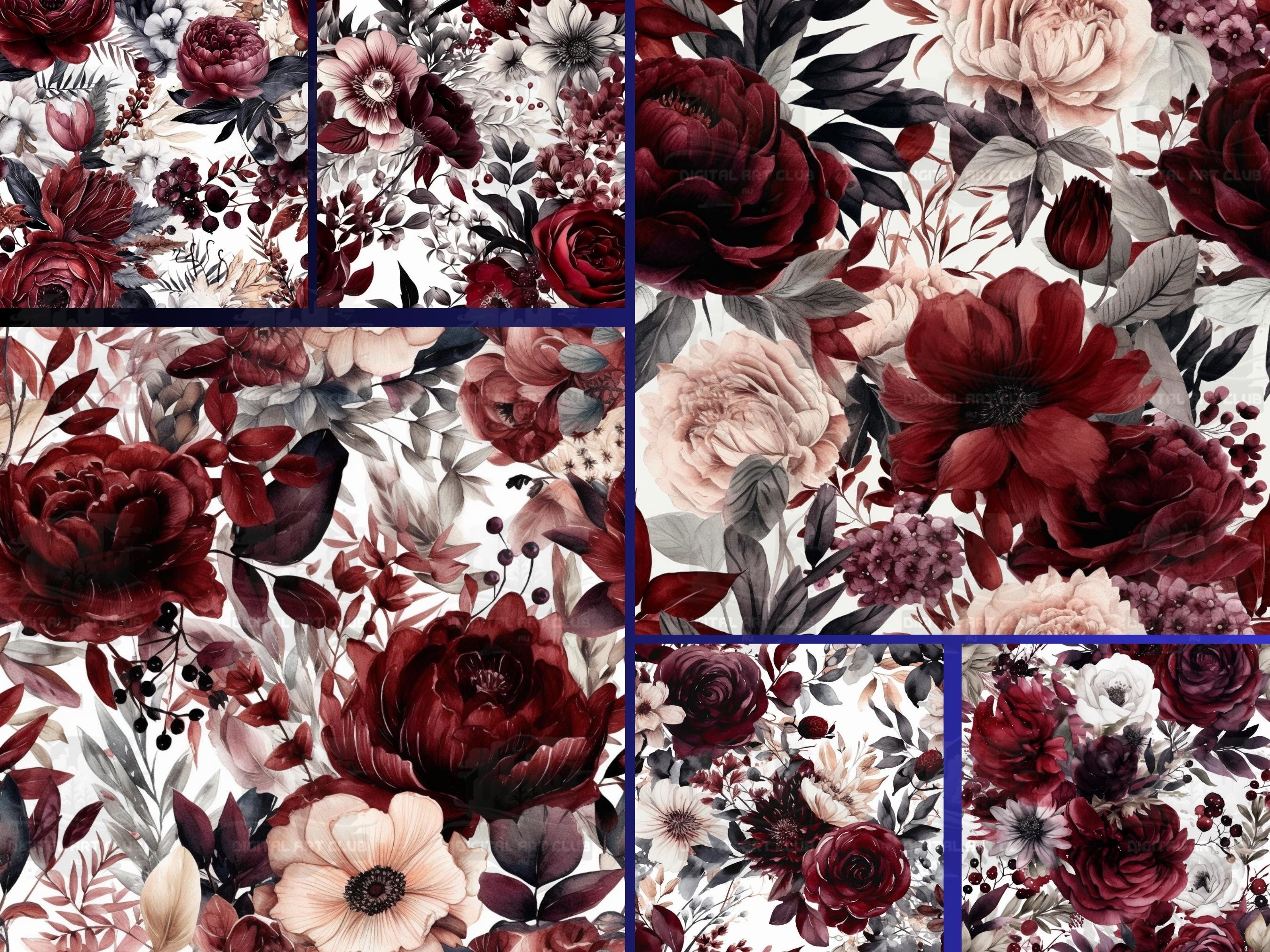 14 Burgundy Flowers Digital Papers, Scrapbooking, Flowers Background ...
