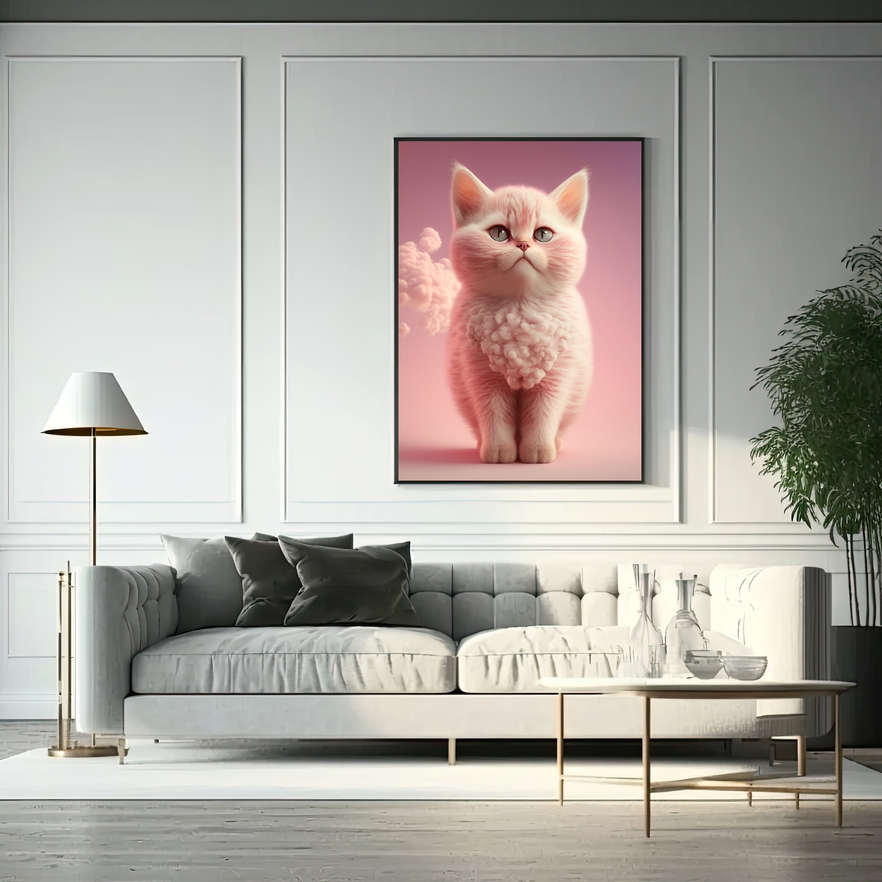 Pink Cat | Digital Art Print, Wall Art, AI Generated, AI Art, Digital ...
