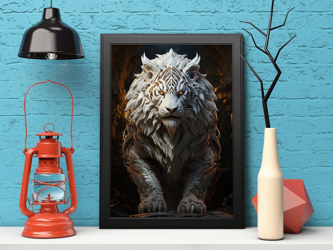Fantasy White Liger | Digital Art Print, Wall Art, AI Generated, AI Art, Digital Download, Home ...