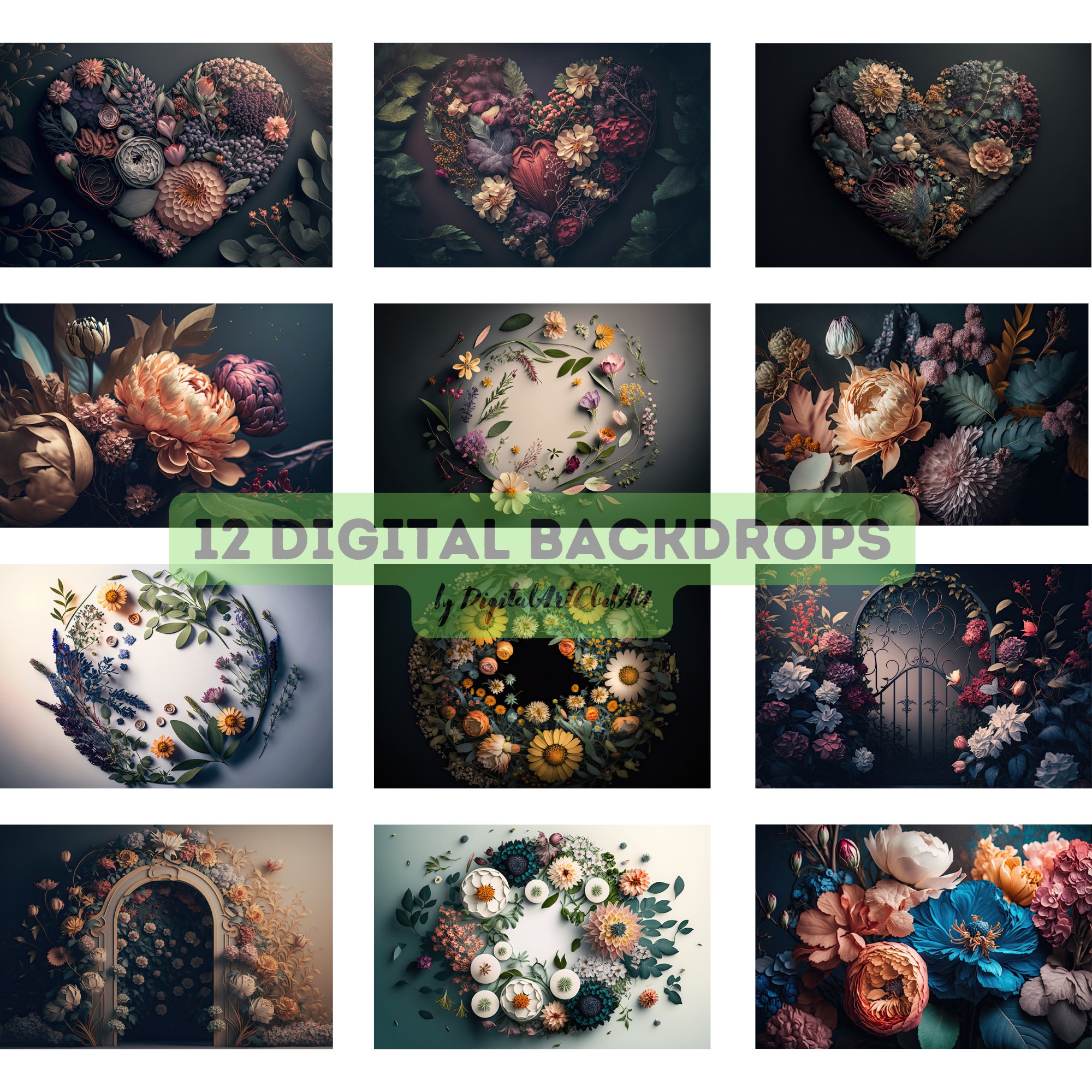 12 Floral Backdrops Overlays Overlays for Photoshop Studio Backdrops ...