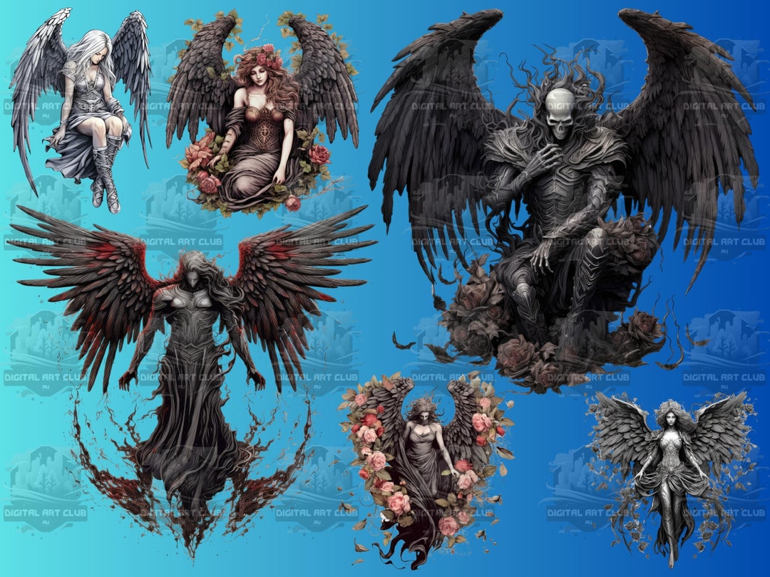 24 Watercolor Fallen Angel Clipart | Dark Fantasy, Gothic | Digital PNG ...