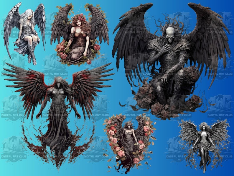 24 Watercolor Fallen Angel Clipart Dark Fantasy, Gothic Digital PNG ...