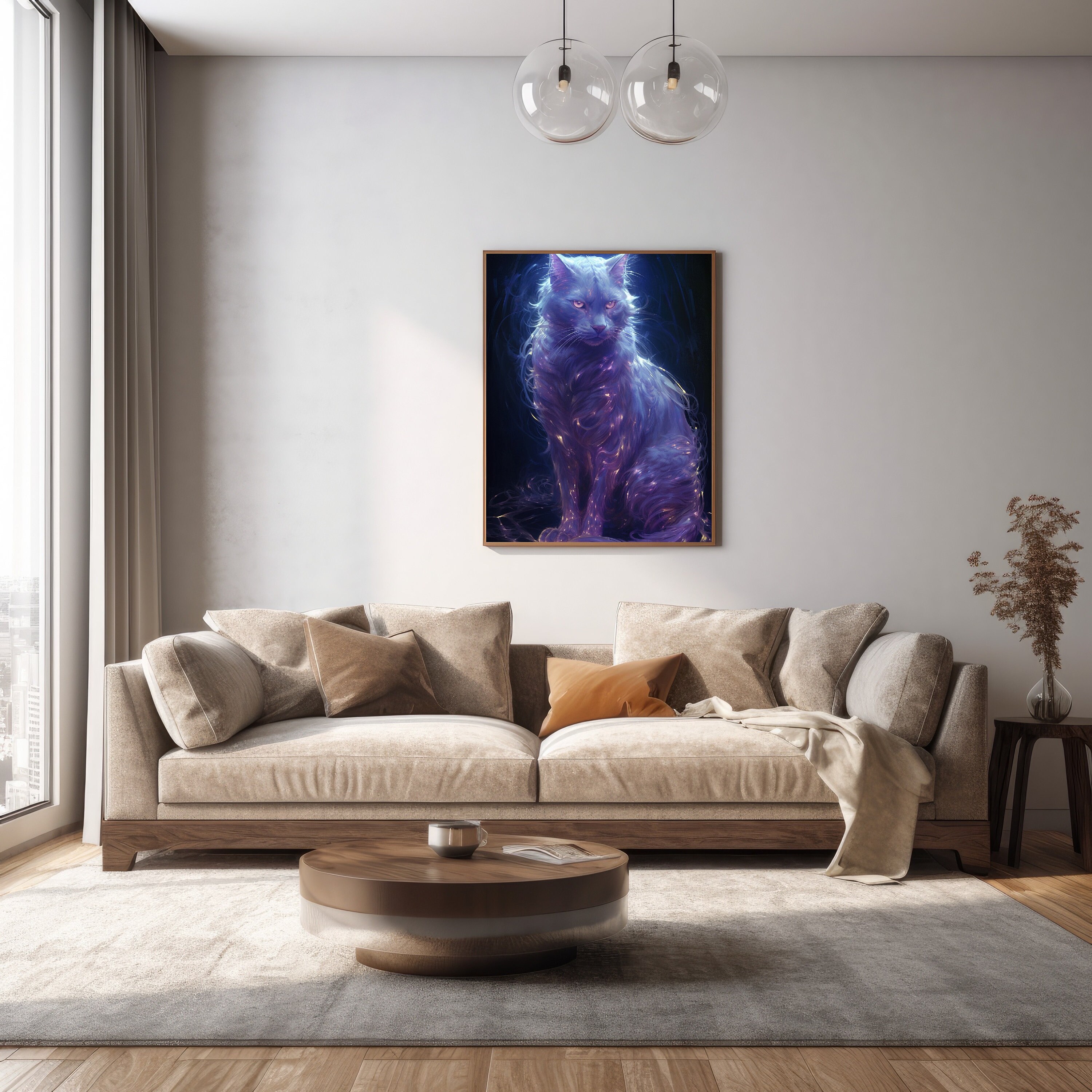Lila Katze | Digital Art Print, Wandkunst, AI generiert, AI Art ...
