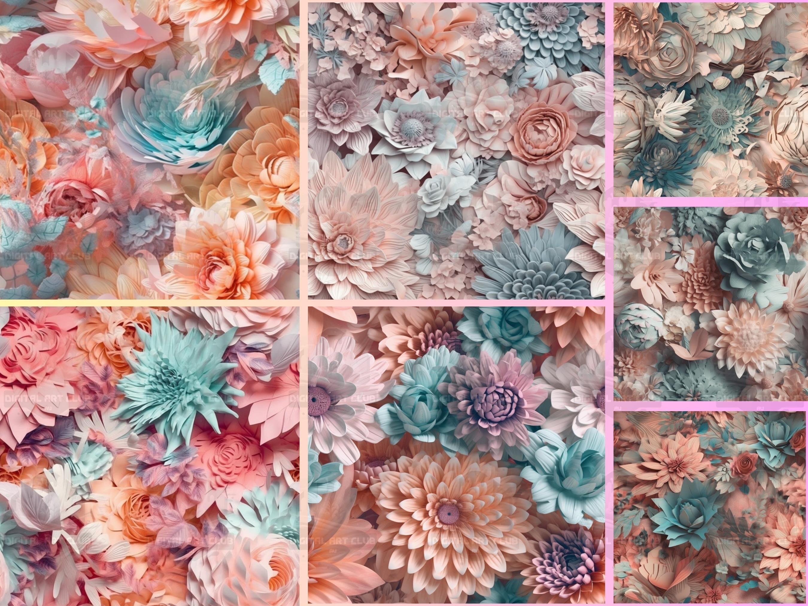 14 Pastel Floral Digital Papers, Scrapbooking, Flowers Background ...