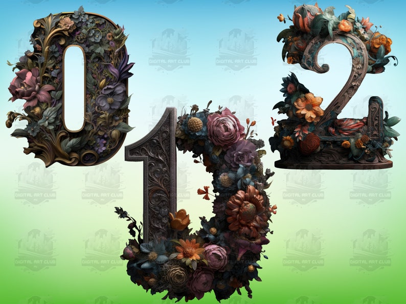 10 Dark Fantasy Numbers Clipart Floral, Fairy, Gothic Digital PNG Clip ...