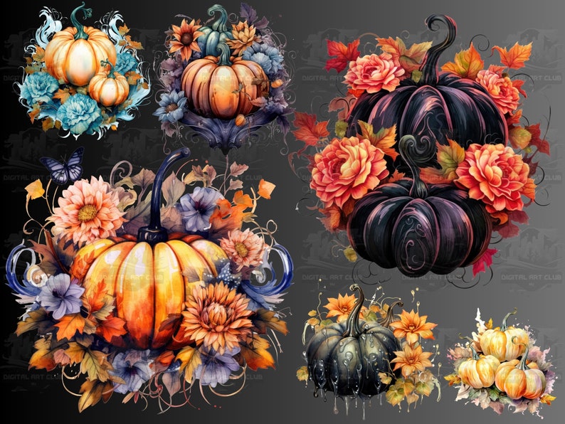 28 Watercolor Gothic Pumpkins Clipart | Dark Fantasy, Mystical ...
