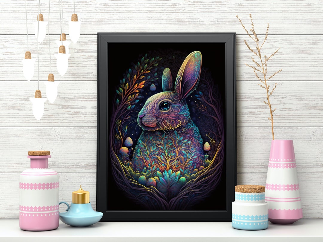 Colorful Bunny | Digital Art Print, Wall Art, AI Generated, AI Art ...
