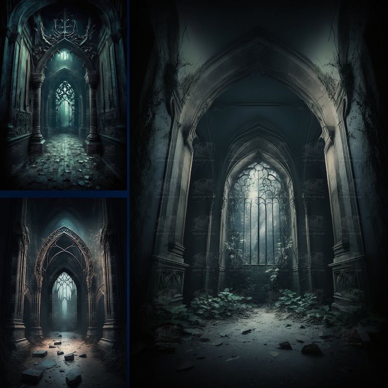 6 Dark Gothic Hallway Backdrops Overlays Overlays for Photoshop Studio ...