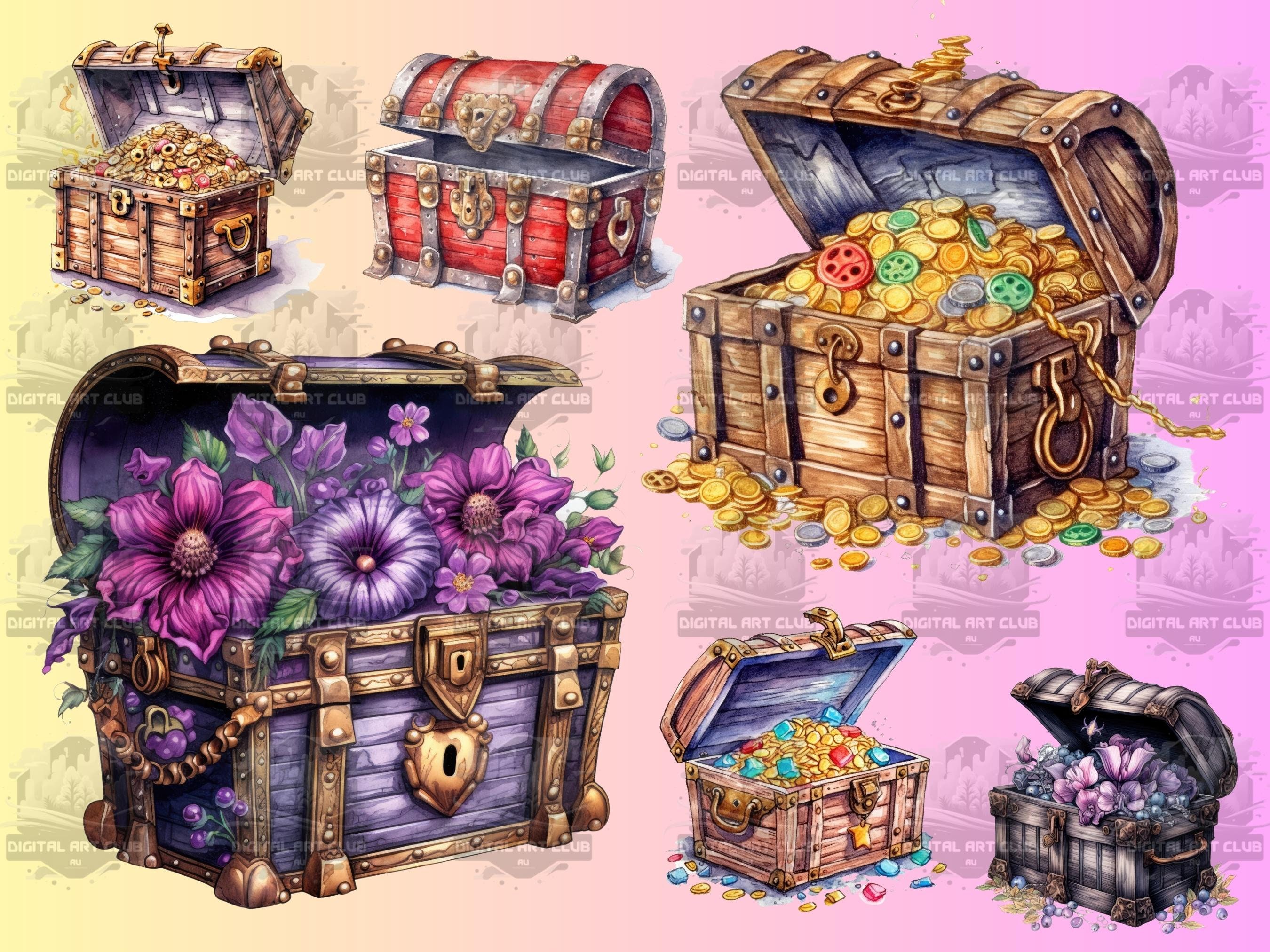 29 Watercolor Treasure Chest Clipart Magical, Floral, Fantasy Digital ...
