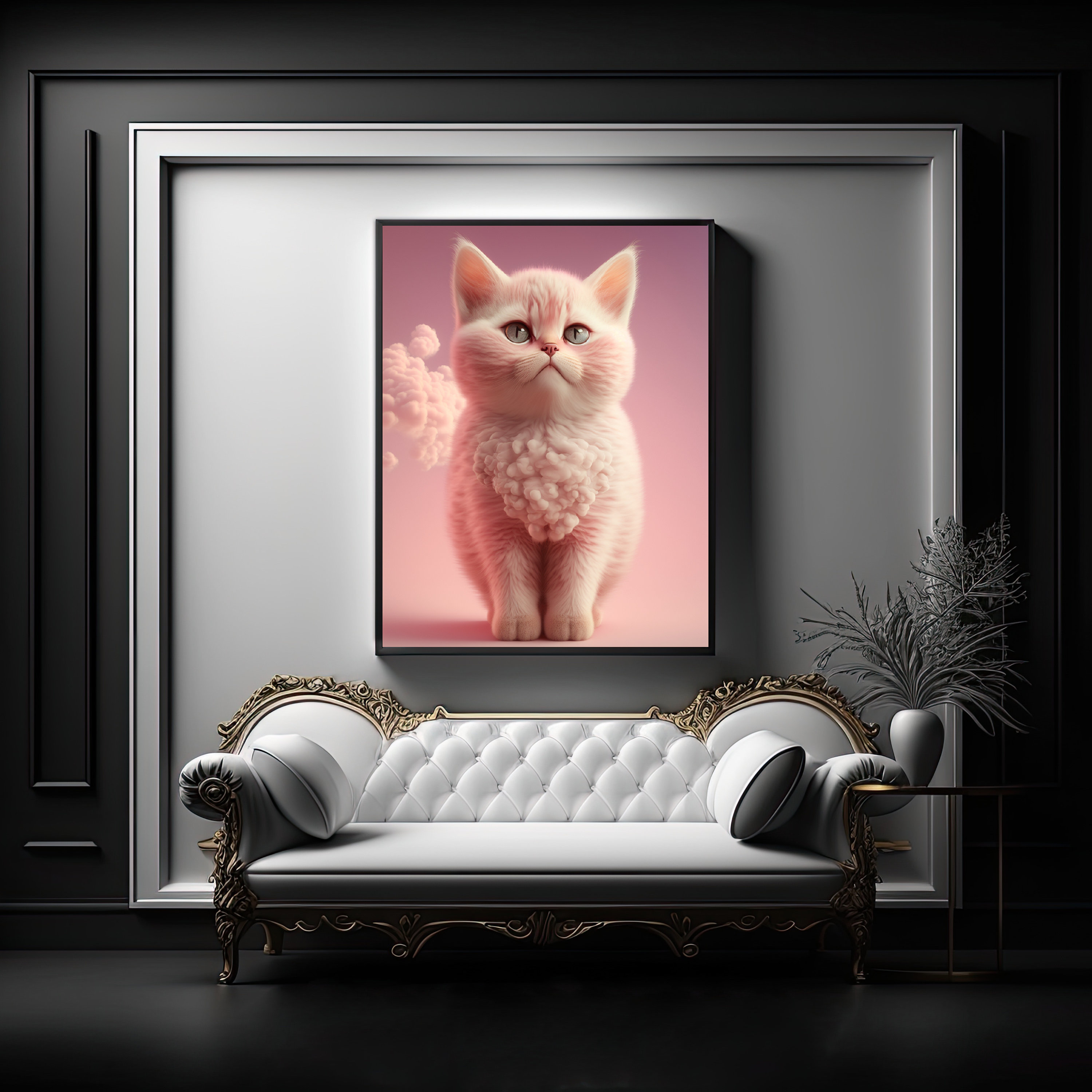 Pink Cat | Digital Art Print, Wall Art, AI Generated, AI Art, Digital ...