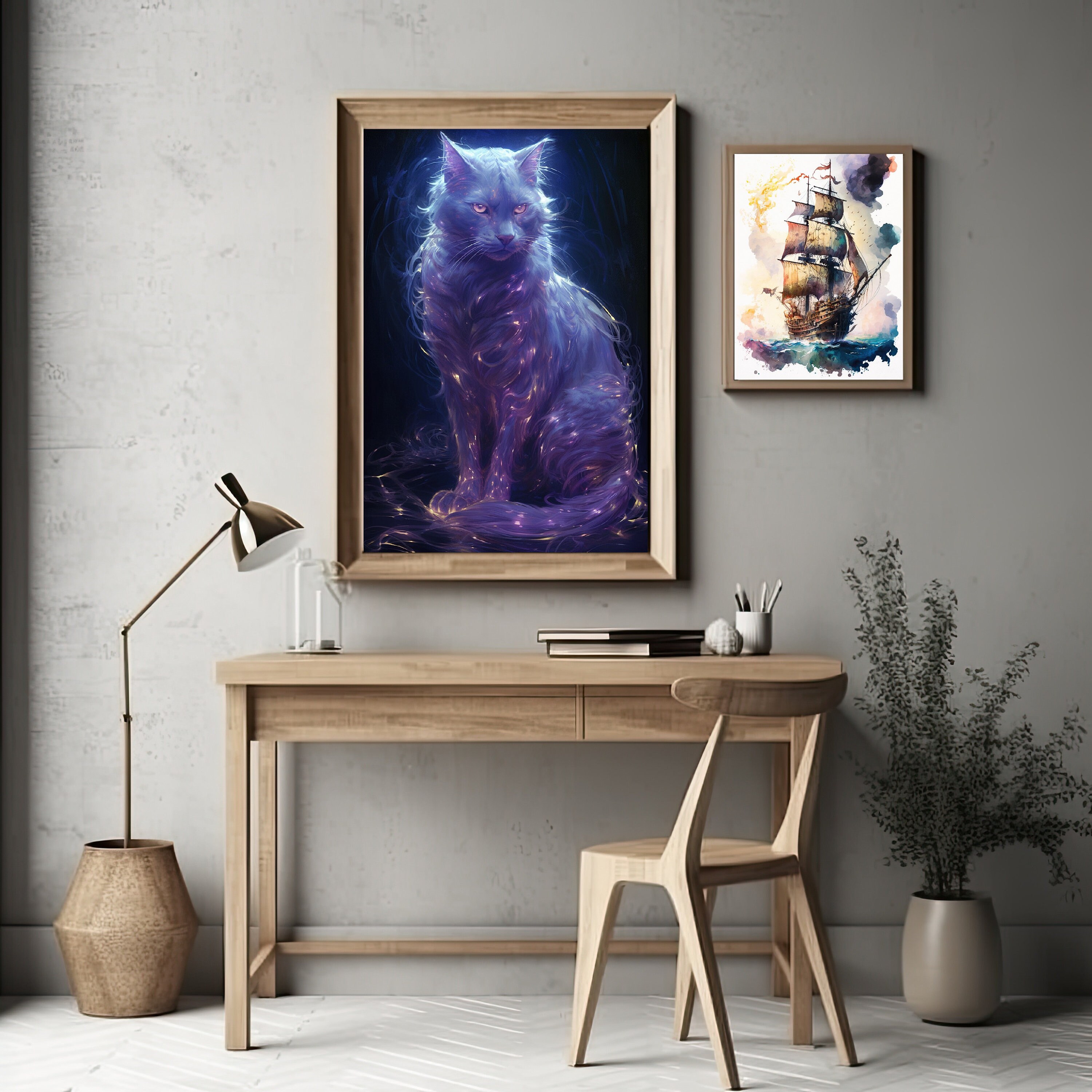 Lila Katze | Digital Art Print, Wandkunst, AI generiert, AI Art ...