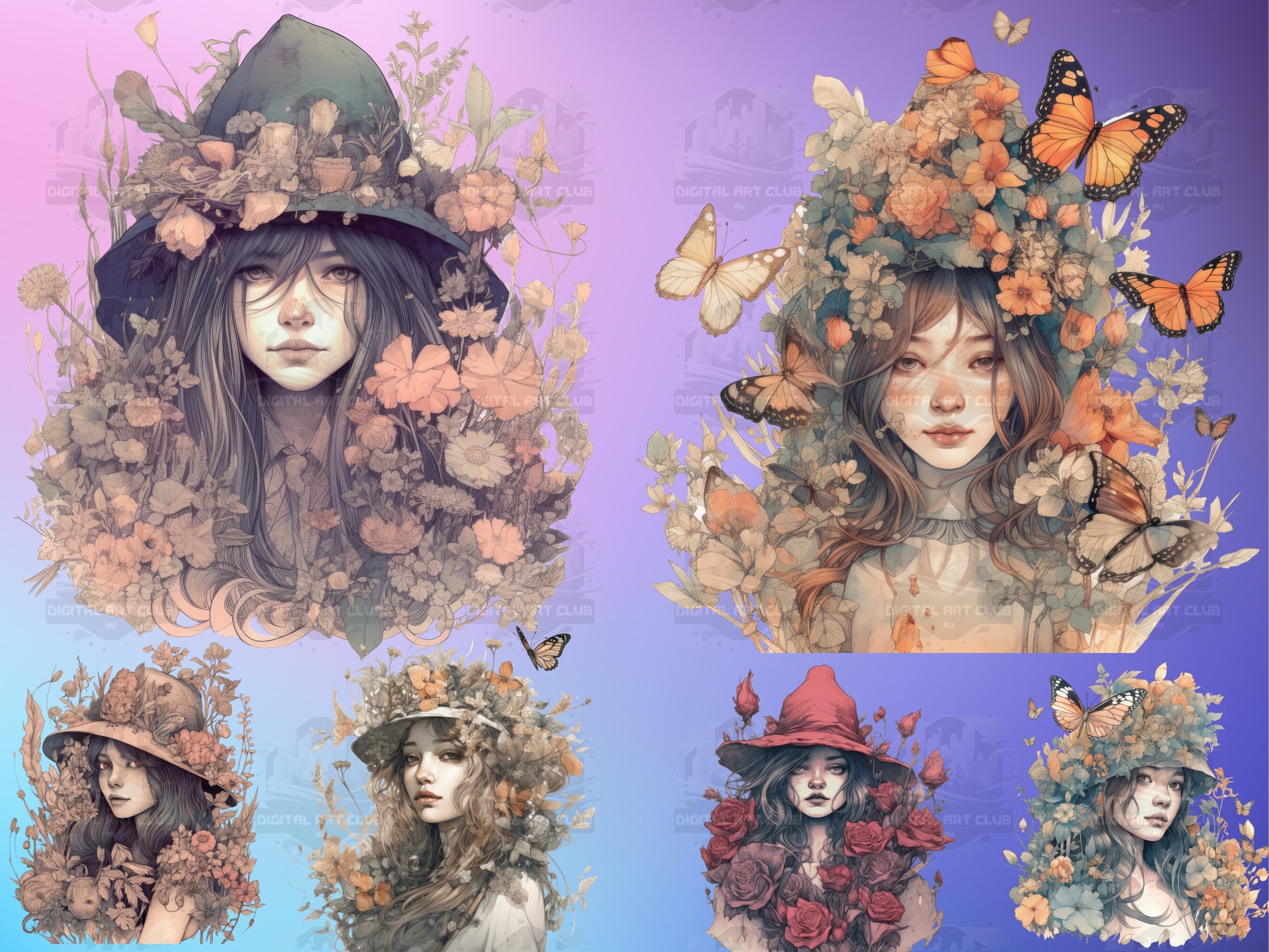 29 Watercolor Ethereal Witch Clipart Floral Fantasy - Etsy