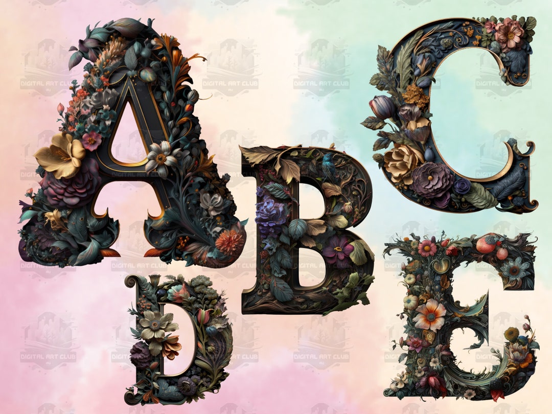 26 Dark Fantasy Alphabet Letters Clipart | Floral, Fairy, Gothic ...