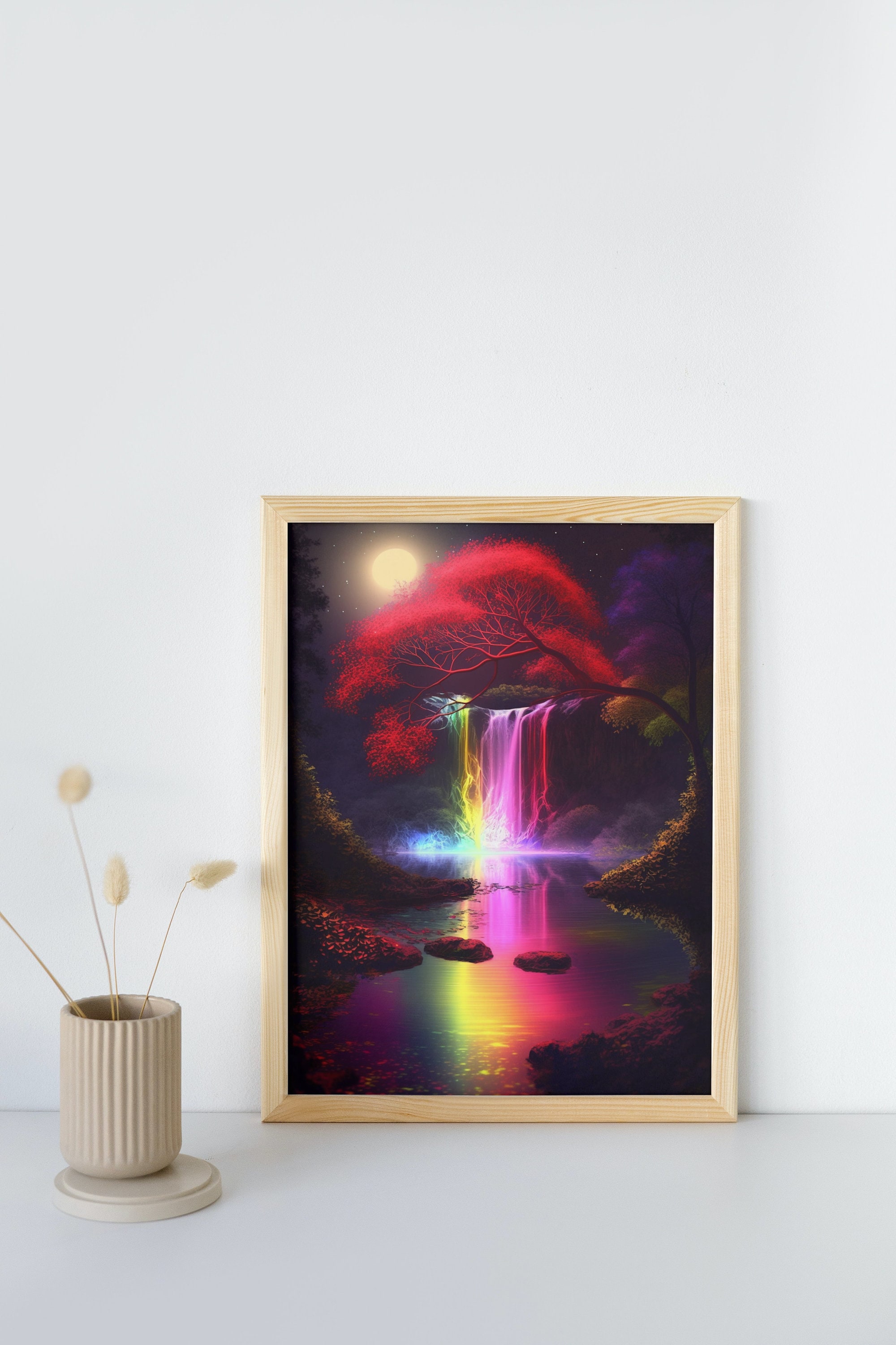 Surreal Waterfall Digital Art Print, Wall Art, AI Generated, AI Art ...