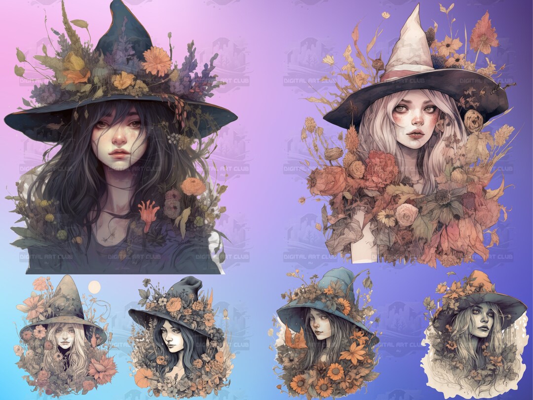 29 Watercolor Ethereal Witch Clipart | Floral, Fantasy | Digital PNG ...