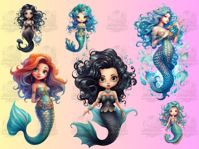 26 Watercolor Mermaid Clipart | Floral, Fantasy, Magical | Digital PNG ...