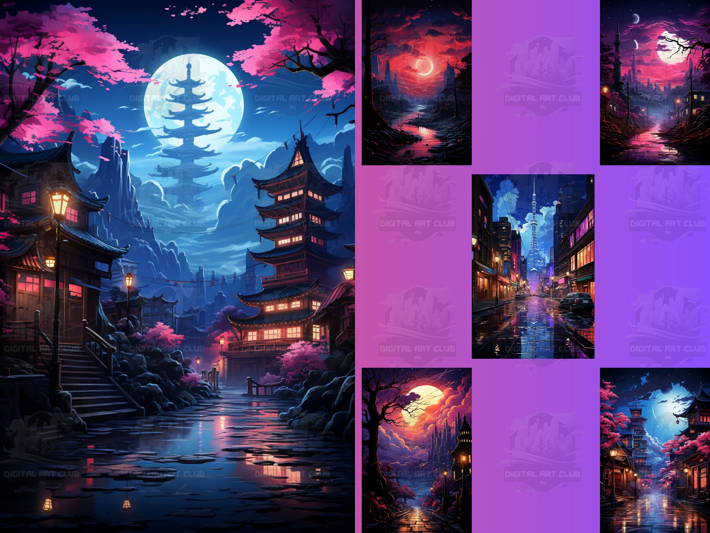 6 Neon Nightscape Backdrops Overlays | Overlays for Photoshop | Studio ...