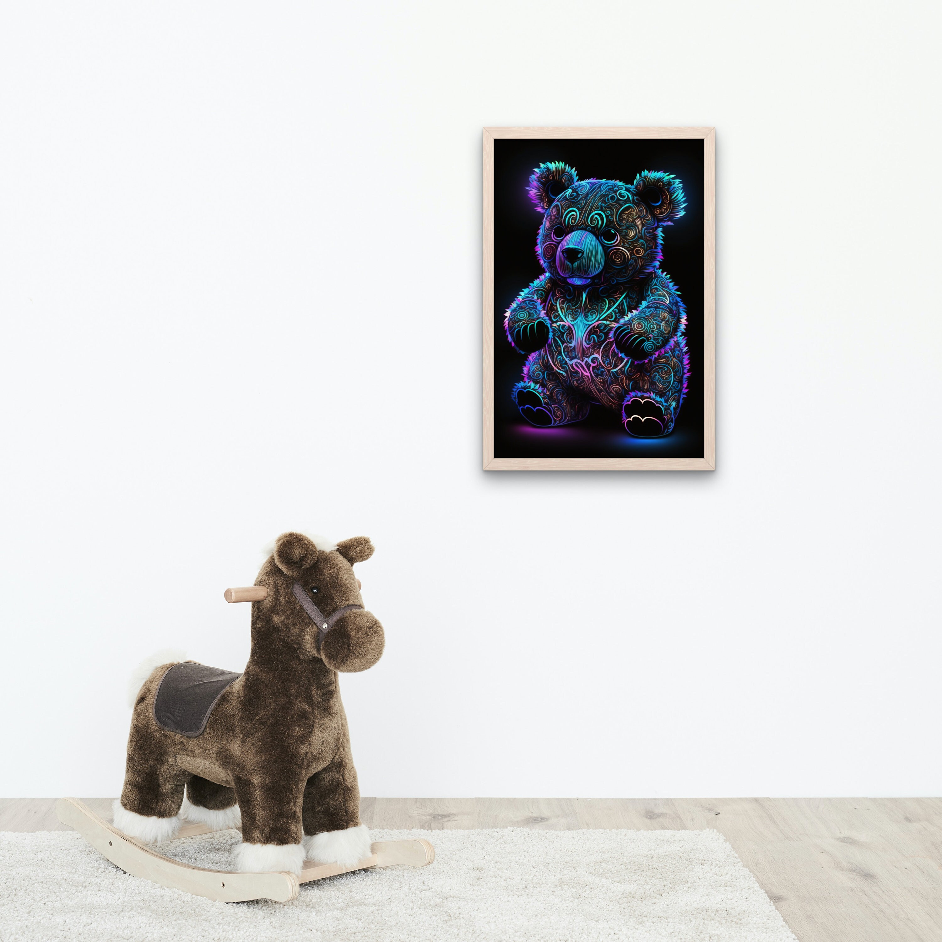 Neon Teddy Bear | Digital Art Print, Wall Art, AI Generated, AI Art ...