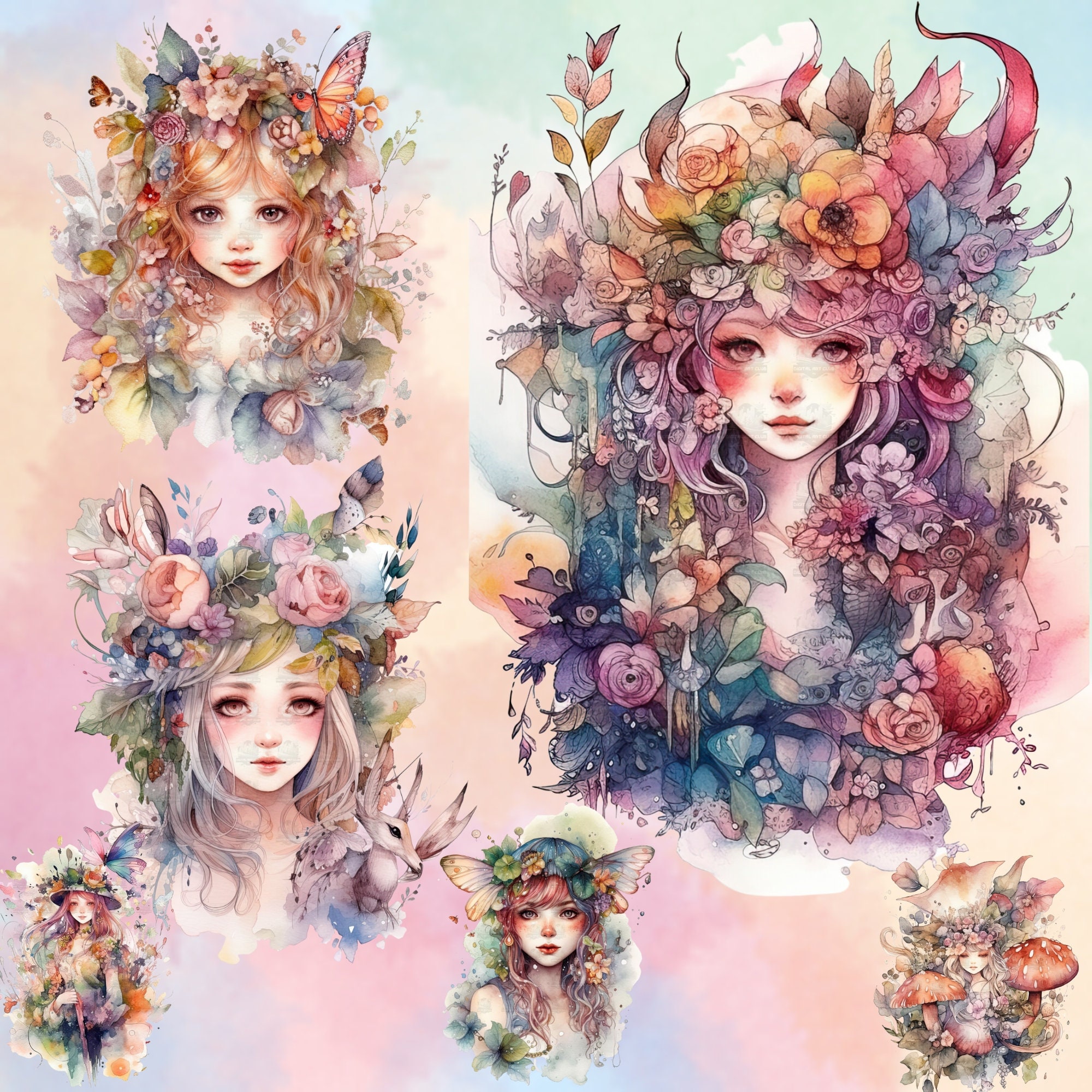 24 Watercolor Fantasy Fairy Clipart | Floral, Surreal, Dreamlike ...